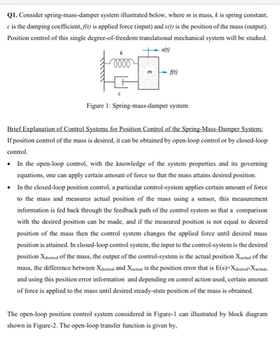 Solved Q1. Consider spring-mass-damper system illustrated | Chegg.com