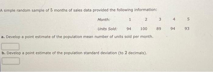 Solved simple random sample of 5 months of sales data | Chegg.com