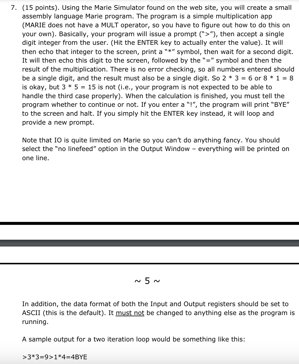 Solved (15 ﻿points). ﻿Using the Marie Simulator found on the | Chegg.com