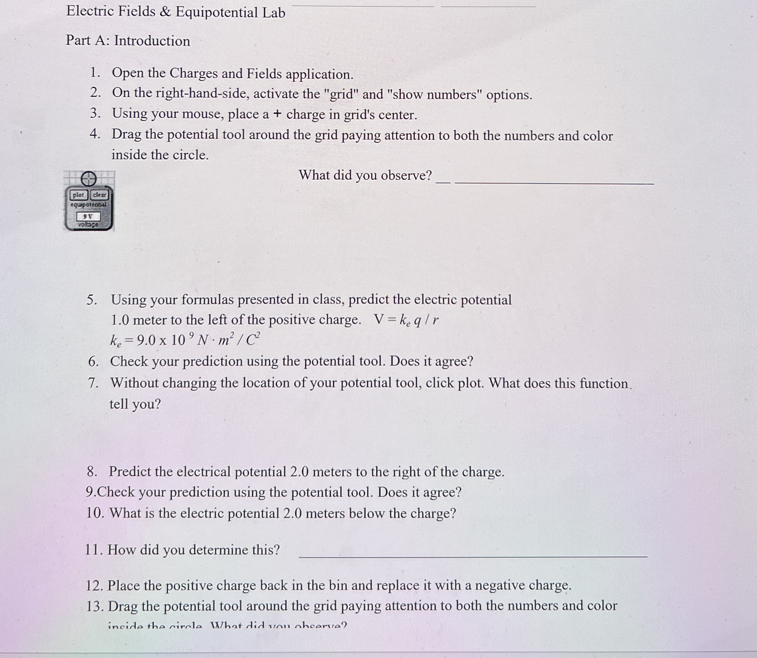 Solved Electric Fields & Equipotential LabPart A: | Chegg.com