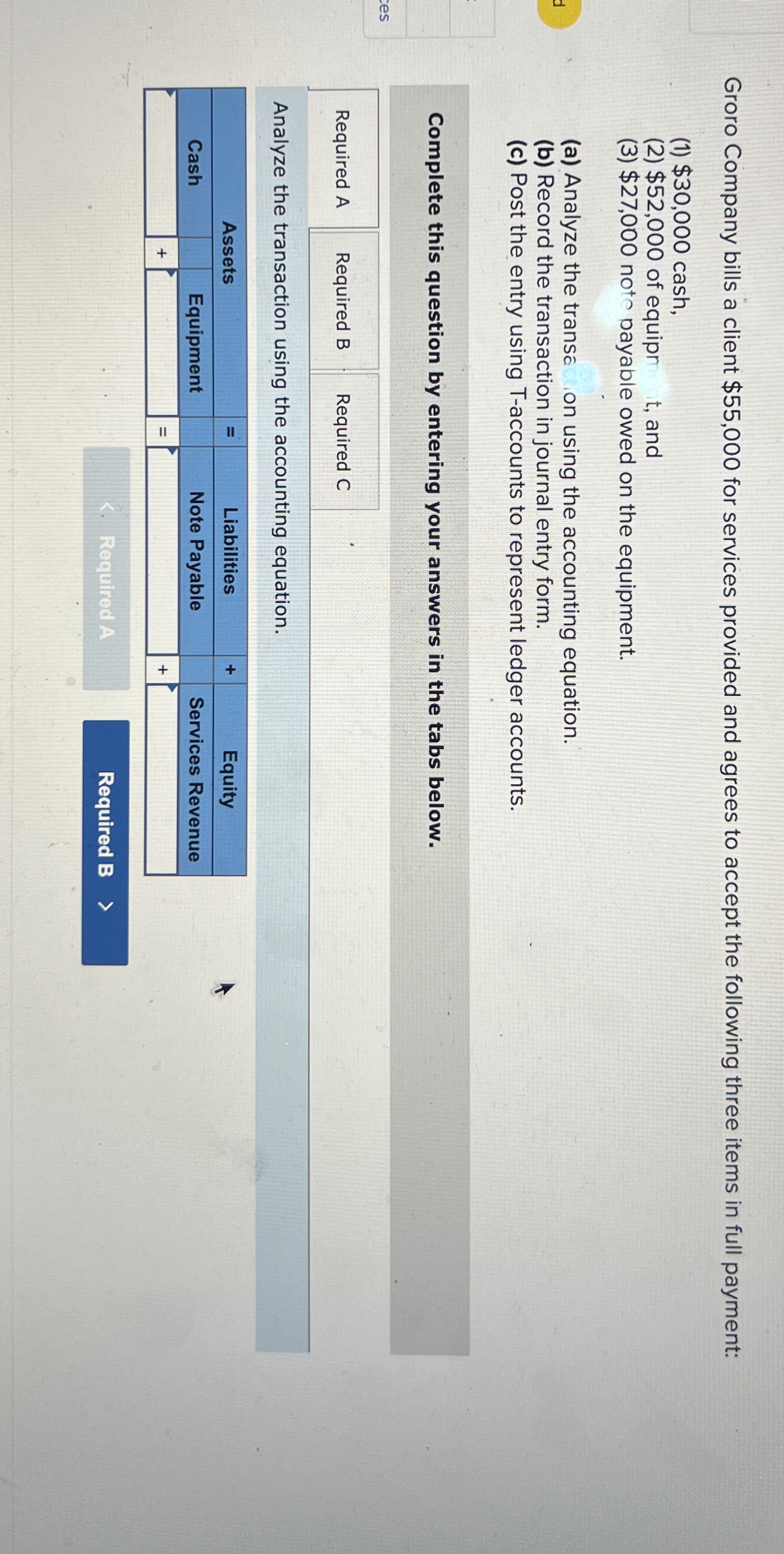 Solved Groro Company bills a client $55,000 ﻿for services | Chegg.com