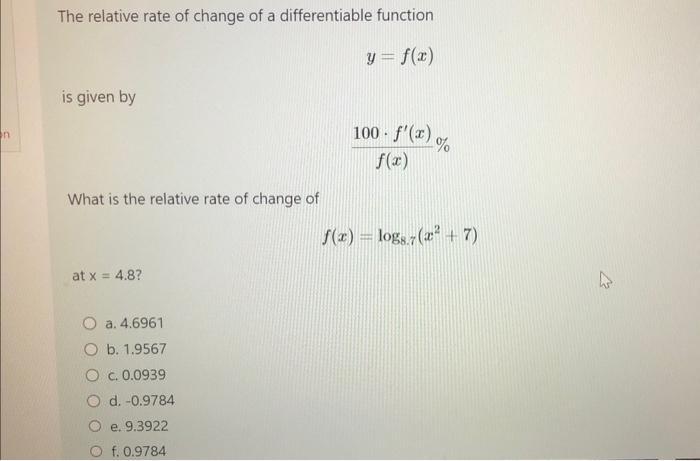 Solved The relative rate of change of a differentiable | Chegg.com