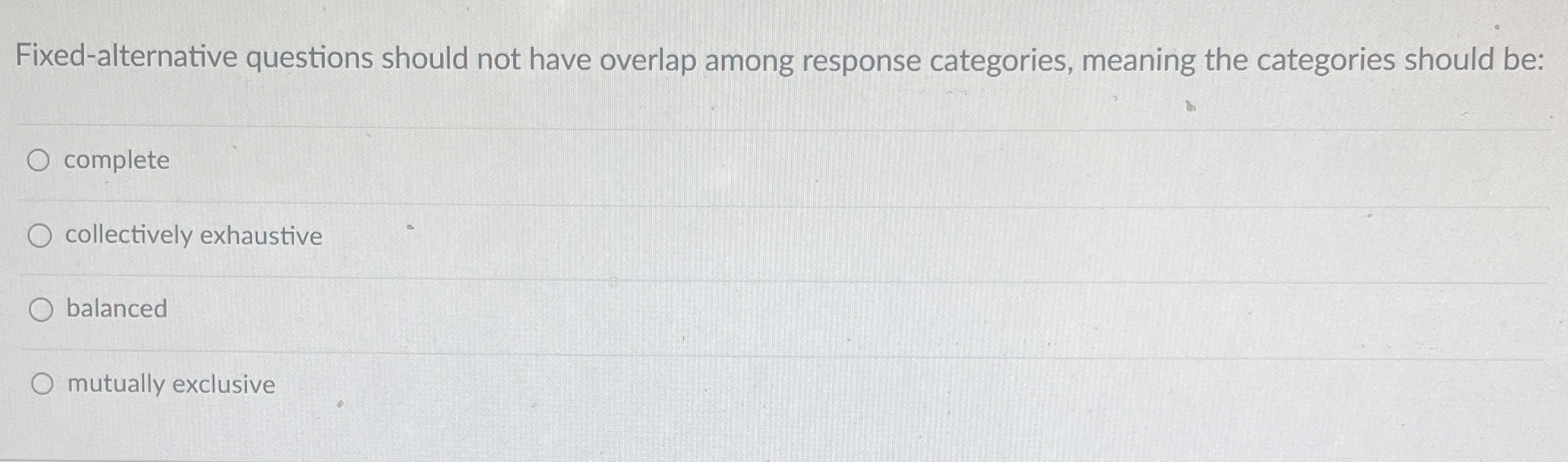 Solved Fixed-alternative questions should not have overlap | Chegg.com