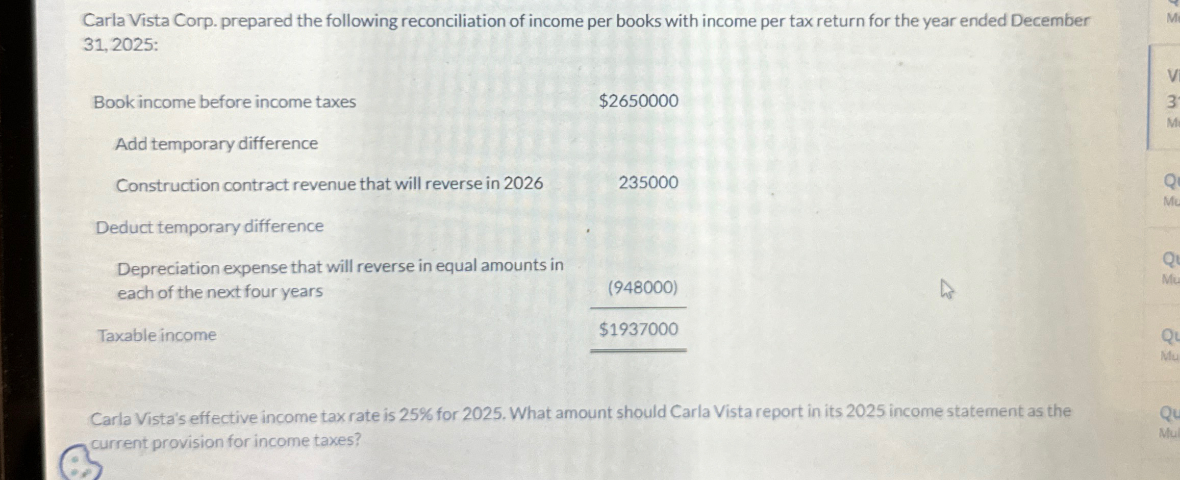 Solved Carla Vista Corp. prepared the following | Chegg.com