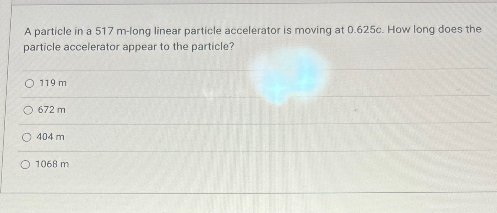 Solved A particle in a 517m-long linear particle accelerator | Chegg.com