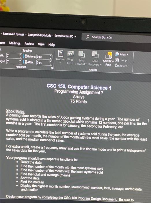 Solved - Last saved by user. Compatibility Mode - Saved to | Chegg.com
