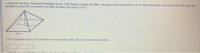 Solved A pyramid has four congruent triangular faces, each | Chegg.com
