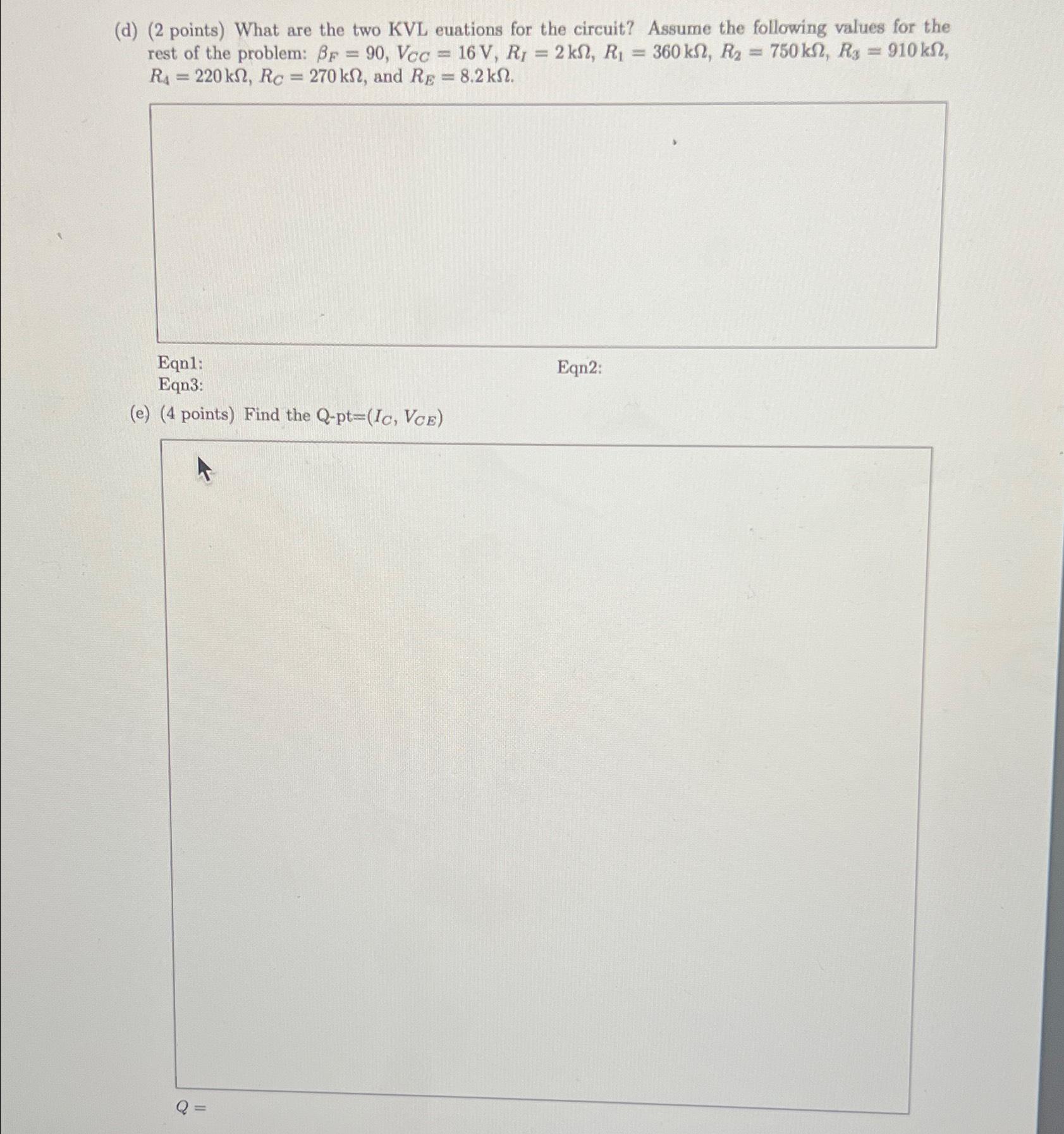 (d) (2 ﻿points) ﻿What are the two KVL euations for | Chegg.com