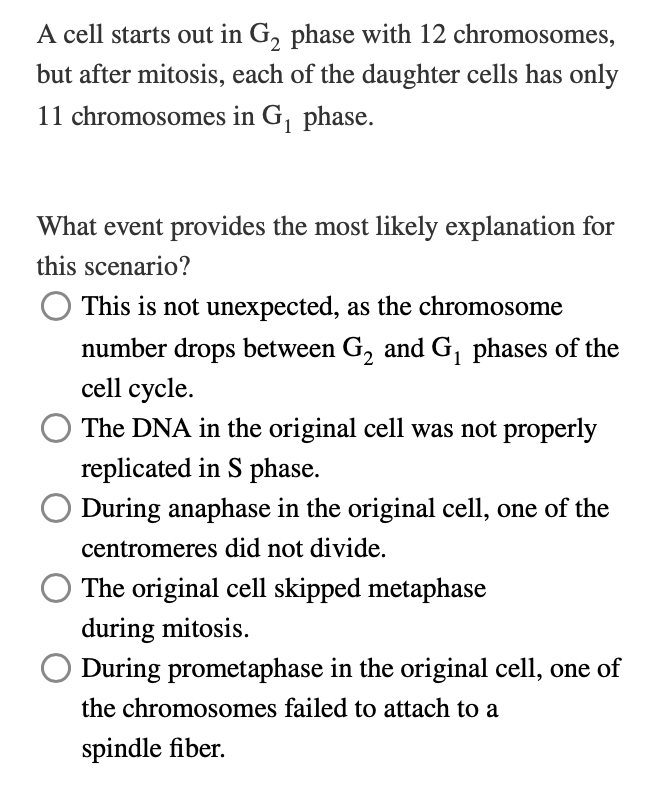 Solved A cell starts out in G2 ﻿phase with 12 | Chegg.com