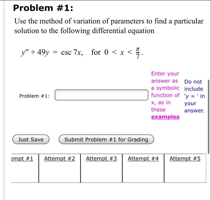 Solved Problem 1 Use The Method Of Variation Of Parameters