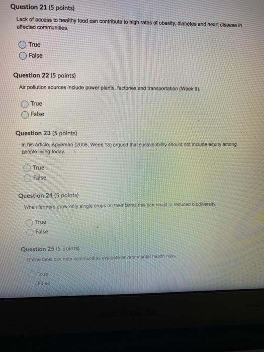 Solved Question 21 (5 points) Lack of access to healthy food | Chegg.com