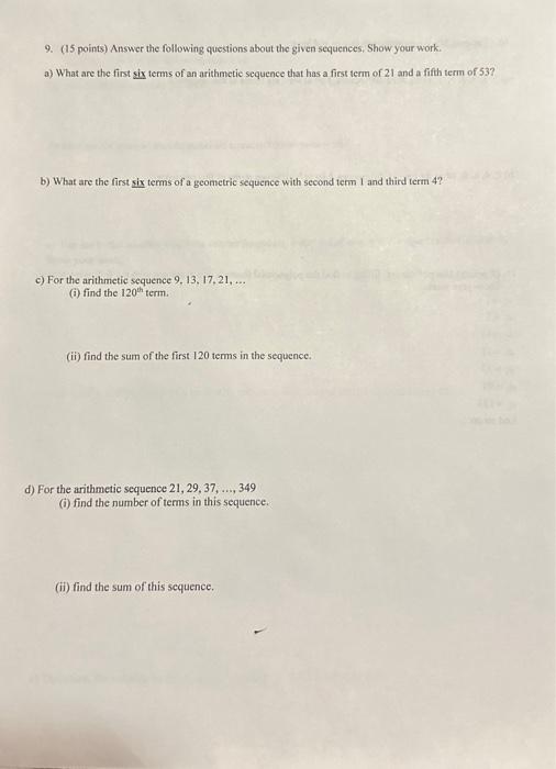 Solved 9. (15 points) Answer the following questions about | Chegg.com