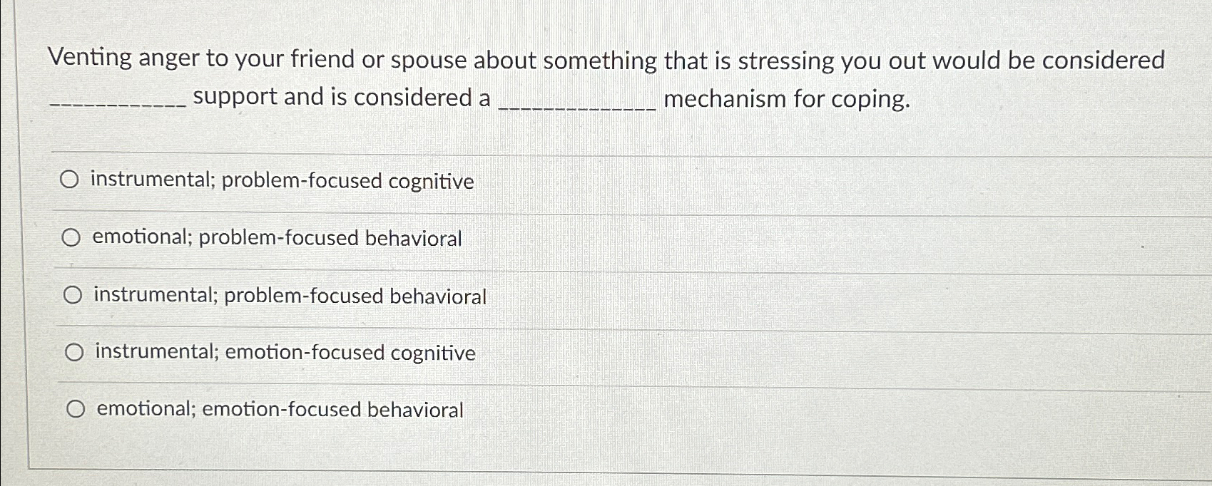 Solved Venting anger to your friend or spouse about | Chegg.com
