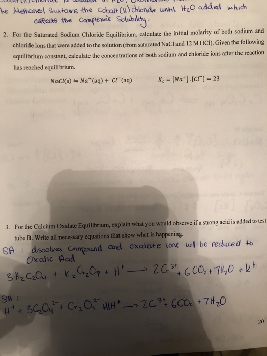 Solved for the saturated sodium chloride equilibrium | Chegg.com