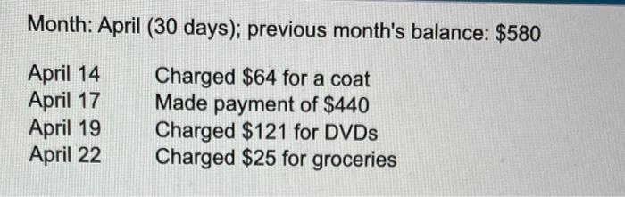 Solved Use the average daily balance method to compute the | Chegg.com