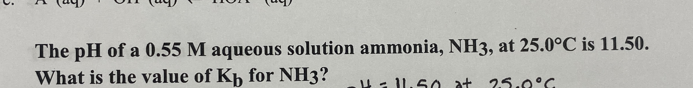 Solved The pH ﻿of a 0.55 ﻿M aqueous solution ammonia, NH3, | Chegg.com
