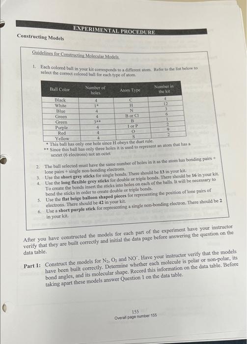 EXPERIMENTAL PROCEDURE Constructing Models Guidelines | Chegg.com