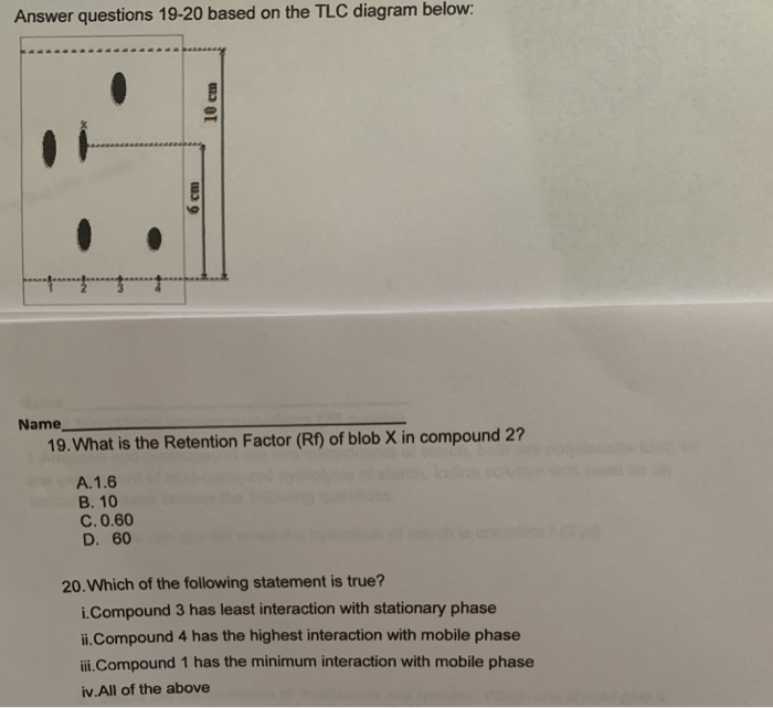 Solved Answer questions 19-20 based on the TLC diagram | Chegg.com
