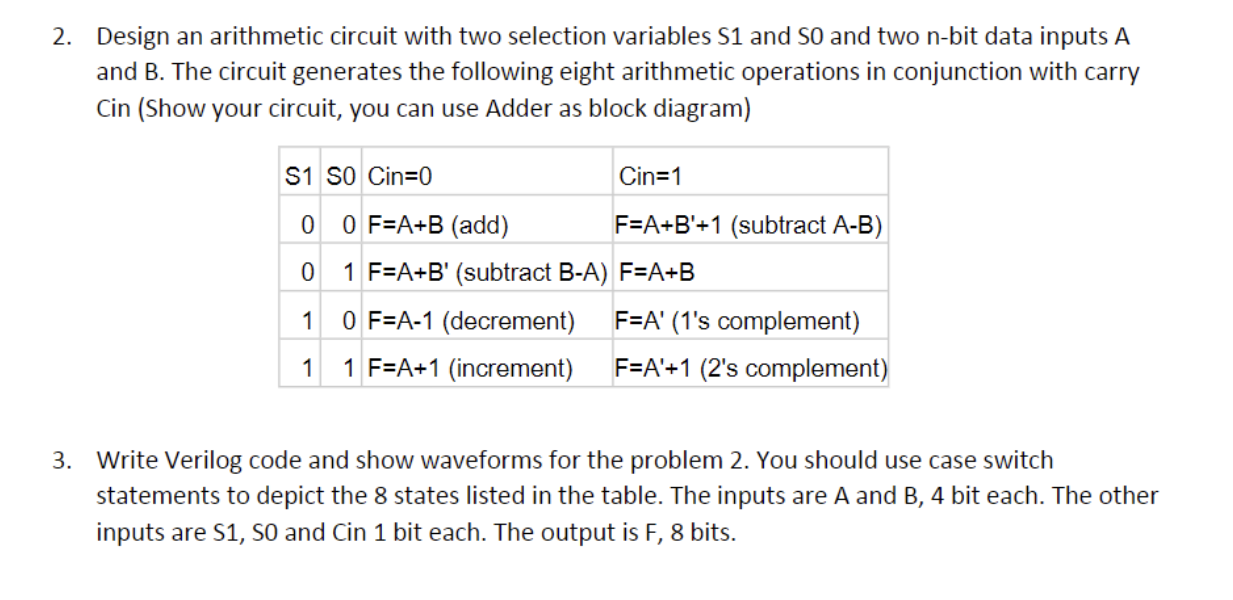 Solved Design An Arithmetic Circuit With Two Selection 
