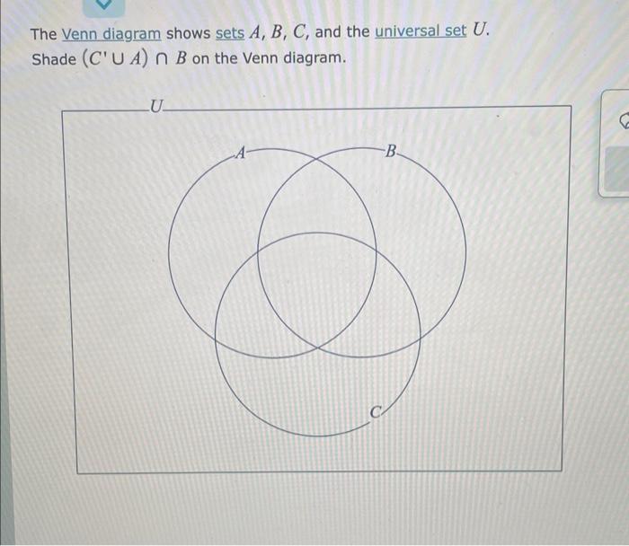 Solved The Venn diagram shows sets A,B,C, and the universal | Chegg.com