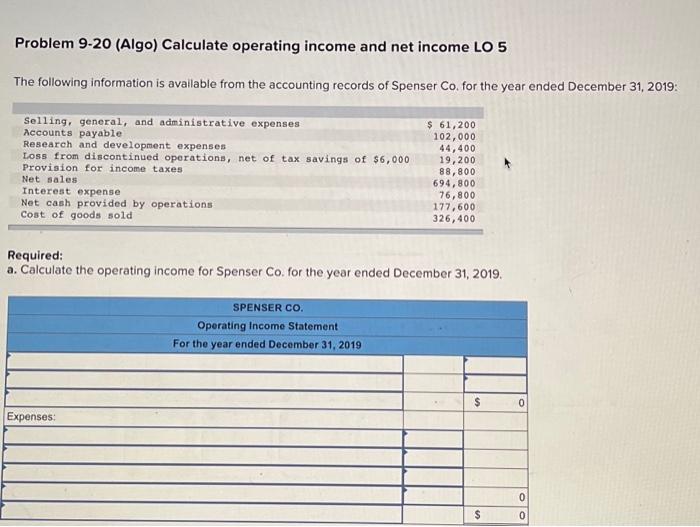 Solved Problem 9 20 Algo Calculate Operating Income And