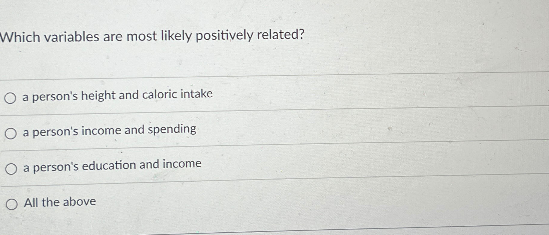 Solved Which variables are most likely positively related?a | Chegg.com