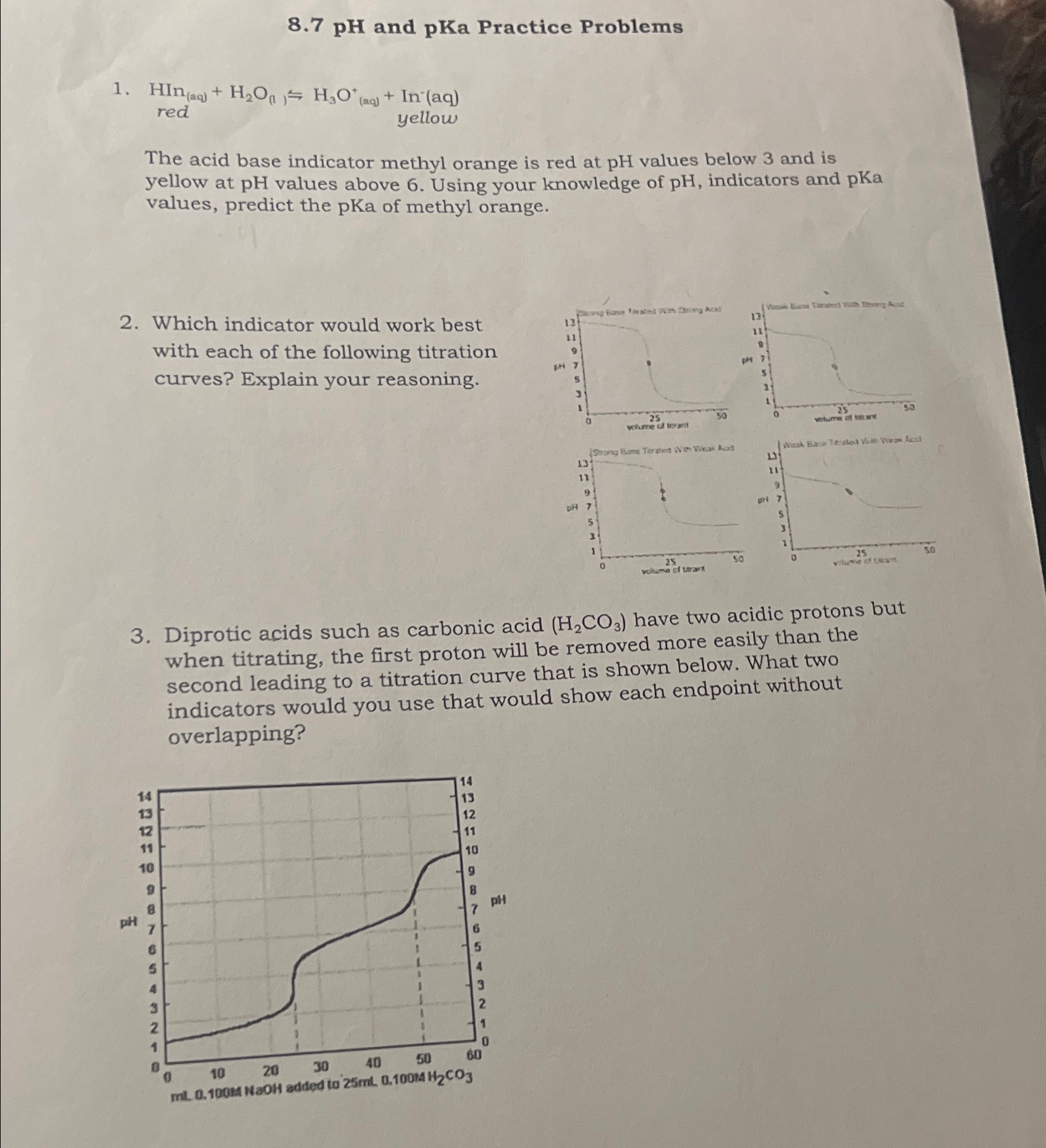 Solved 8.7pH ﻿and pKa Practice | Chegg.com