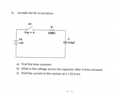 Solved Consider the RC circuit below:a) ﻿Find the time | Chegg.com