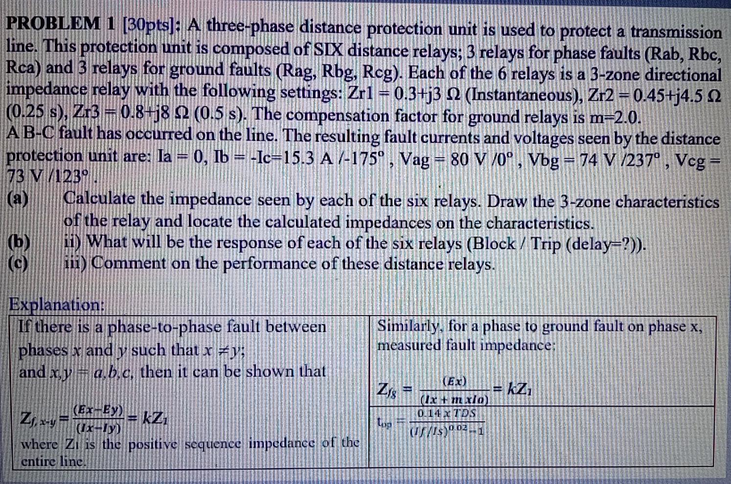 PROBLEM 1 (30pts]: A three-phase distance protection | Chegg.com