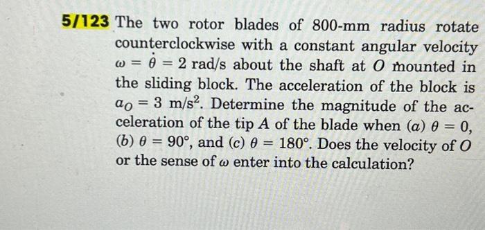 Solved 1123 The two rotor blades of 800−mm radius rotate | Chegg.com