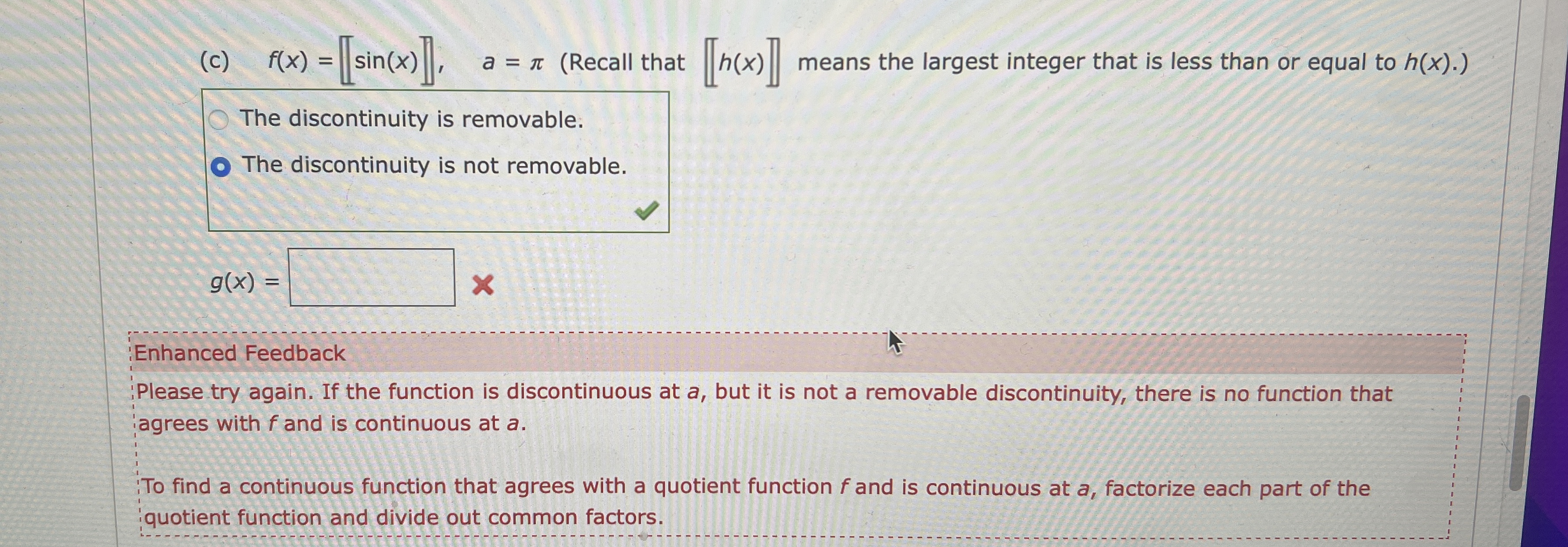 Solved (c) f(x)=[sin(x)],a=π (Recall that [h(x)] ﻿means the | Chegg.com