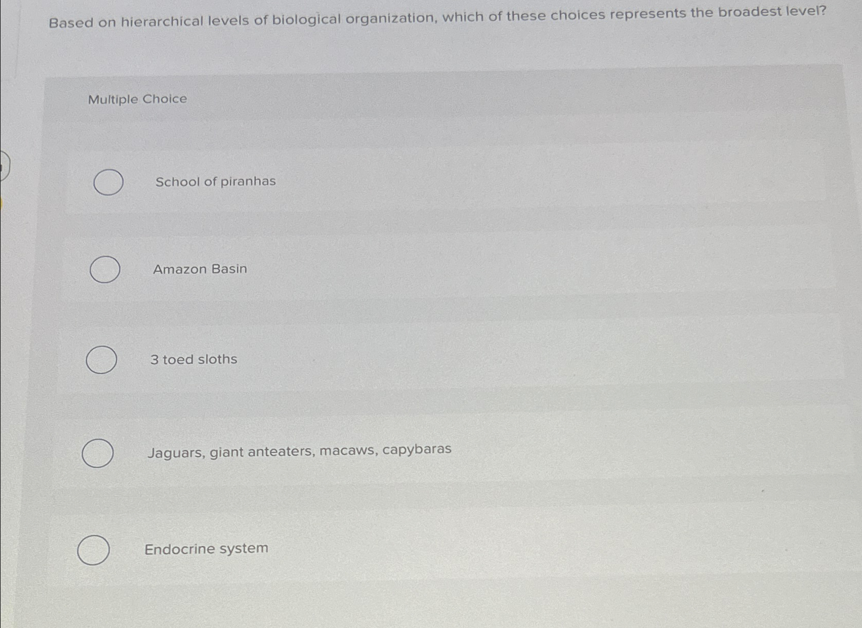 Solved Based on hierarchical levels of biological | Chegg.com
