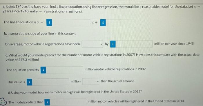 Solved a. Using 1945 as the base year, find a linear | Chegg.com