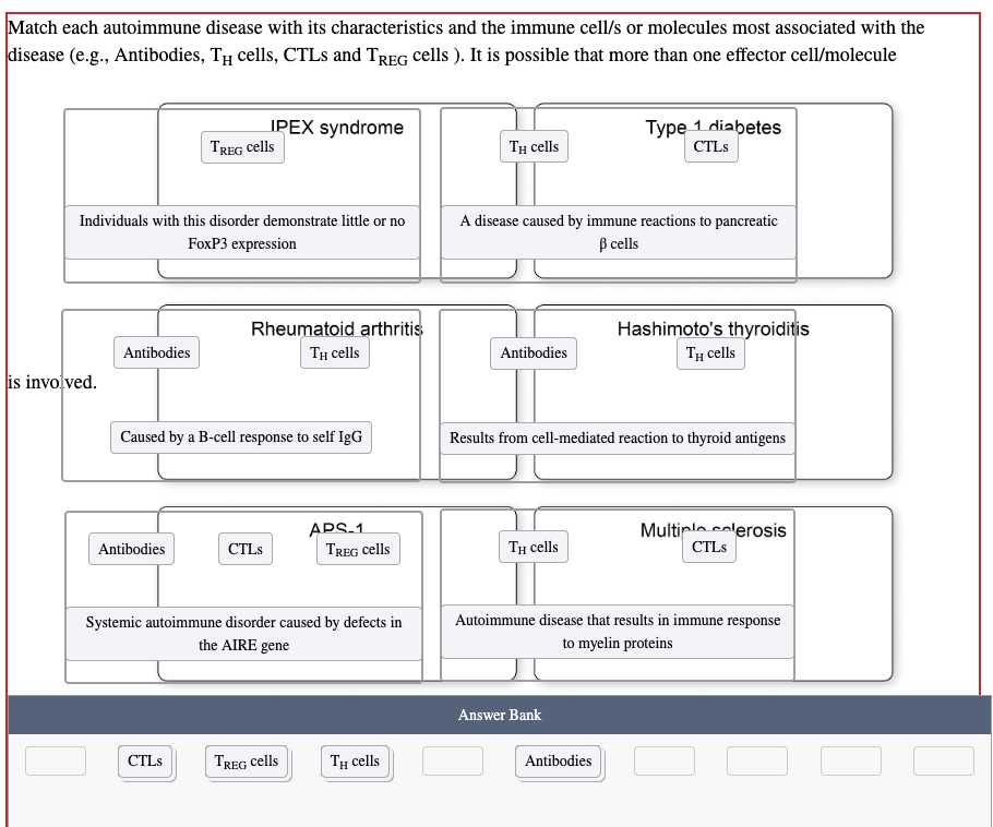Solved Match each autoimmune disease with its | Chegg.com