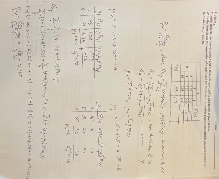 Solved Problem 2 Consider discrete random variables X and Y, | Chegg.com