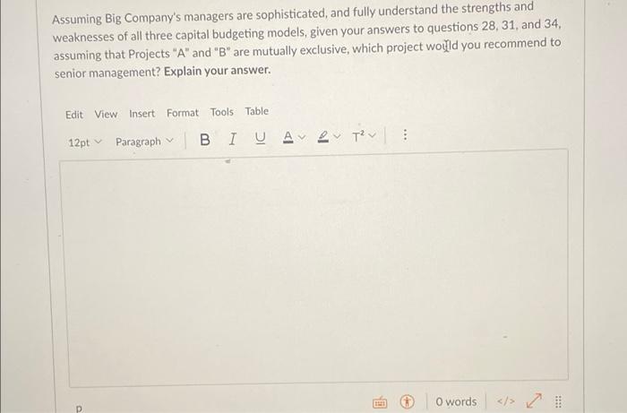 Solved Big Company Is Evaluating Two Projects Project A And