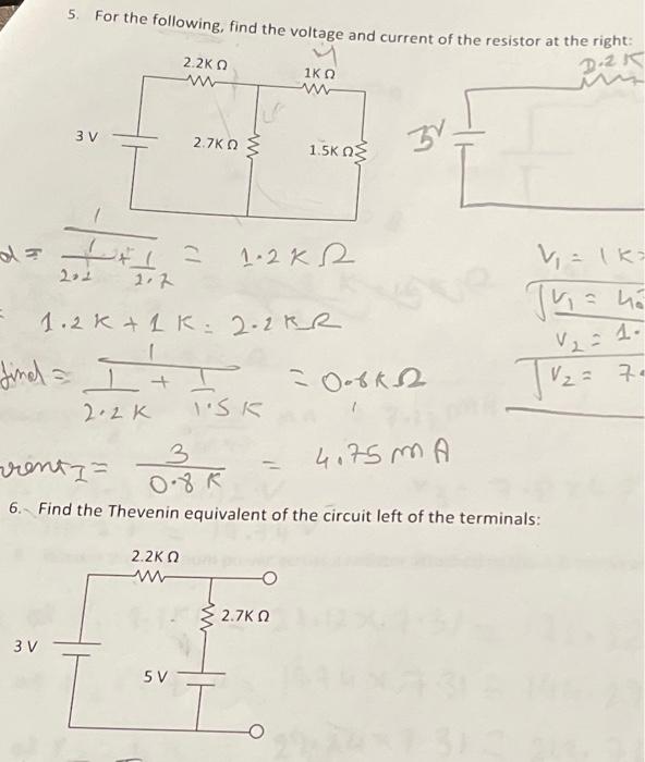 Solved 5. For the following, find the voltage and current of | Chegg.com