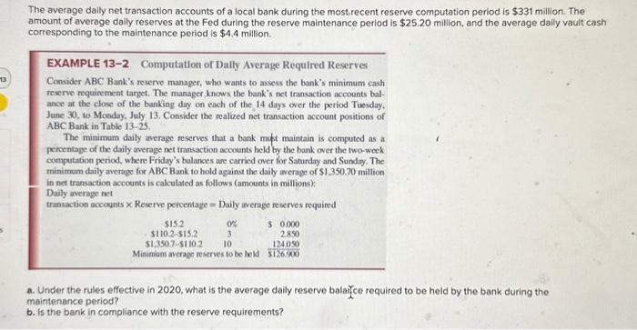 Solved The average dally net transaction accounts of a local | Chegg.com