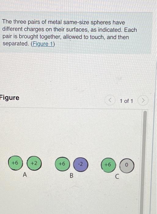 Solved The three pairs of metal same-size spheres have | Chegg.com