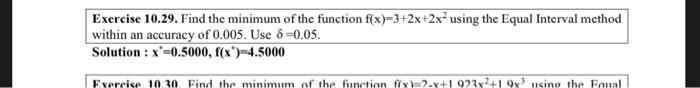 Solved Exercise 10.29. Find the minimum of the function | Chegg.com