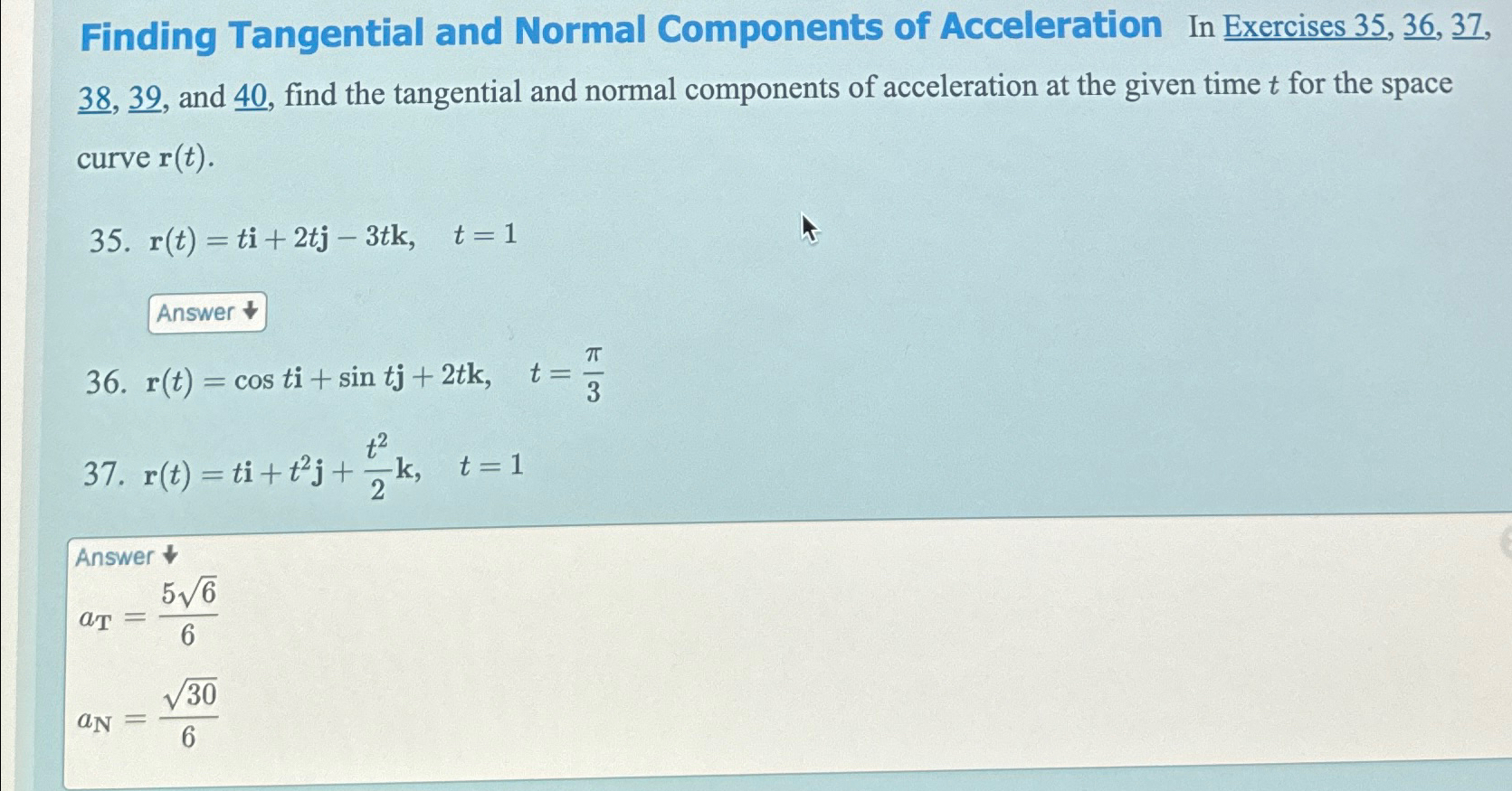 Solved Finding Tangential and Normal Components of | Chegg.com