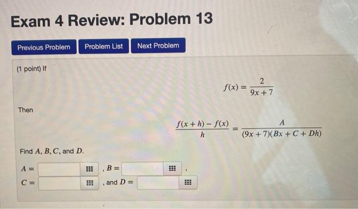 Solved Exam 4 Review: Problem 13 Previous Problem Problem | Chegg.com