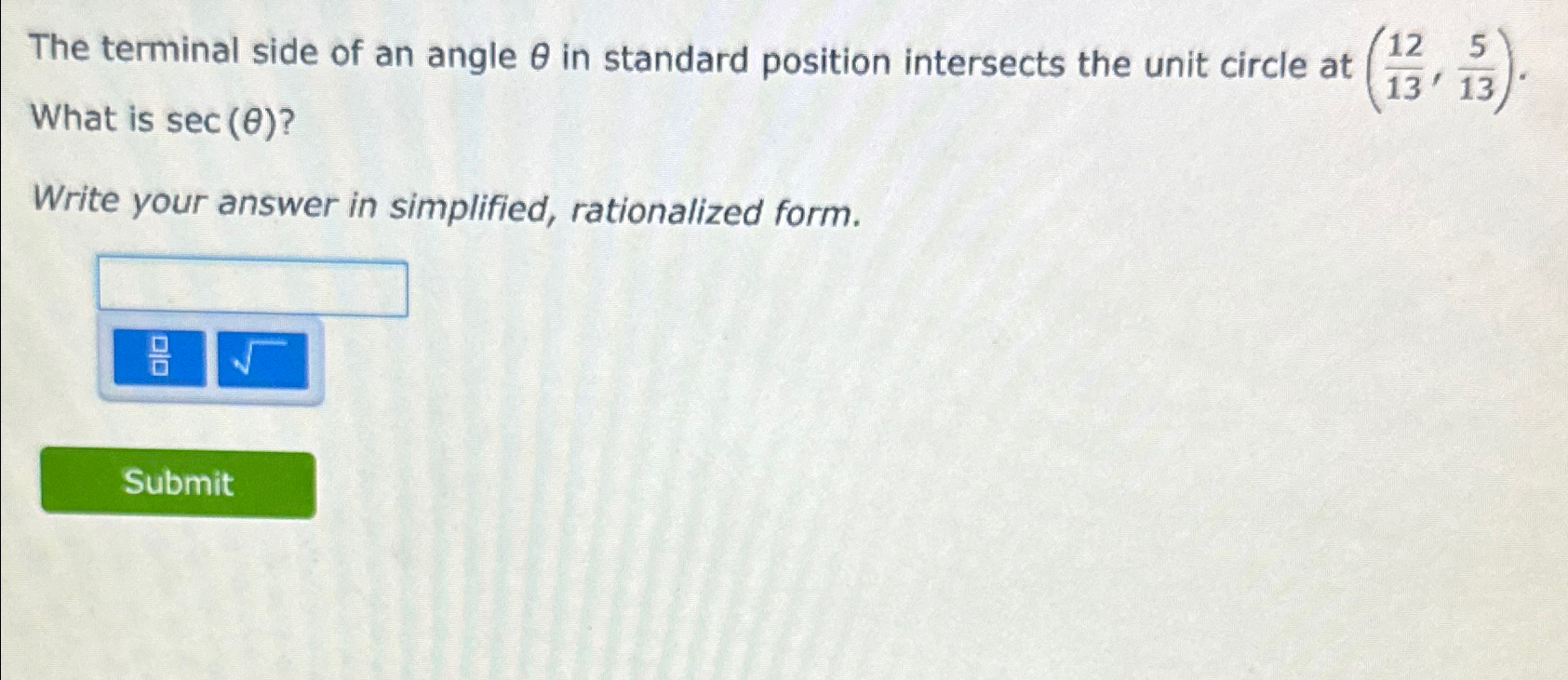 Solved The terminal side of an angle θ ﻿in standard position | Chegg.com