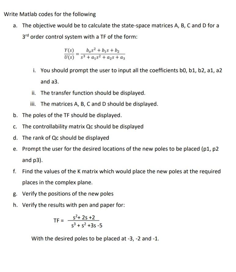 Solved Write Matlab codes for the following a. The objective | Chegg.com