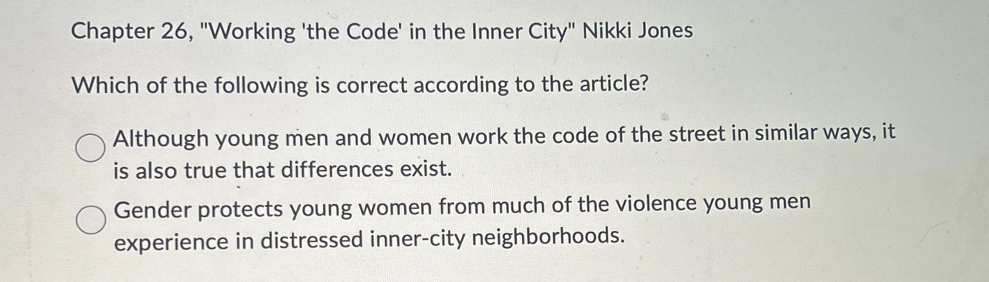 Solved Chapter 26, ﻿"Working 'the Code' in the Inner City" | Chegg.com