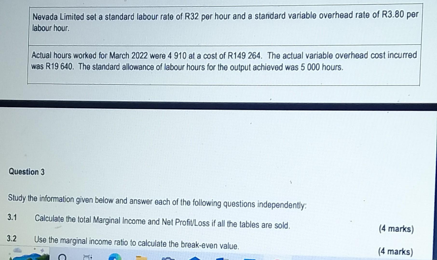 Solved Nevada Limited set a standard labour rate of R32 per | Chegg.com
