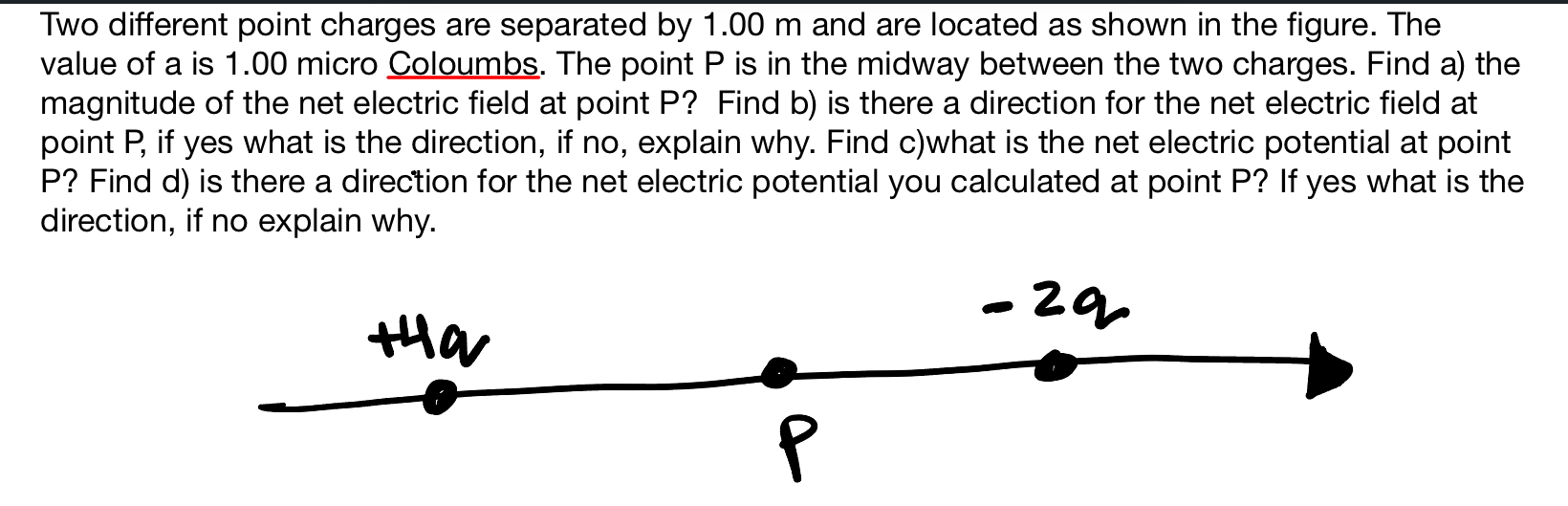 Solved Two different point charges are separated by 1.00m | Chegg.com