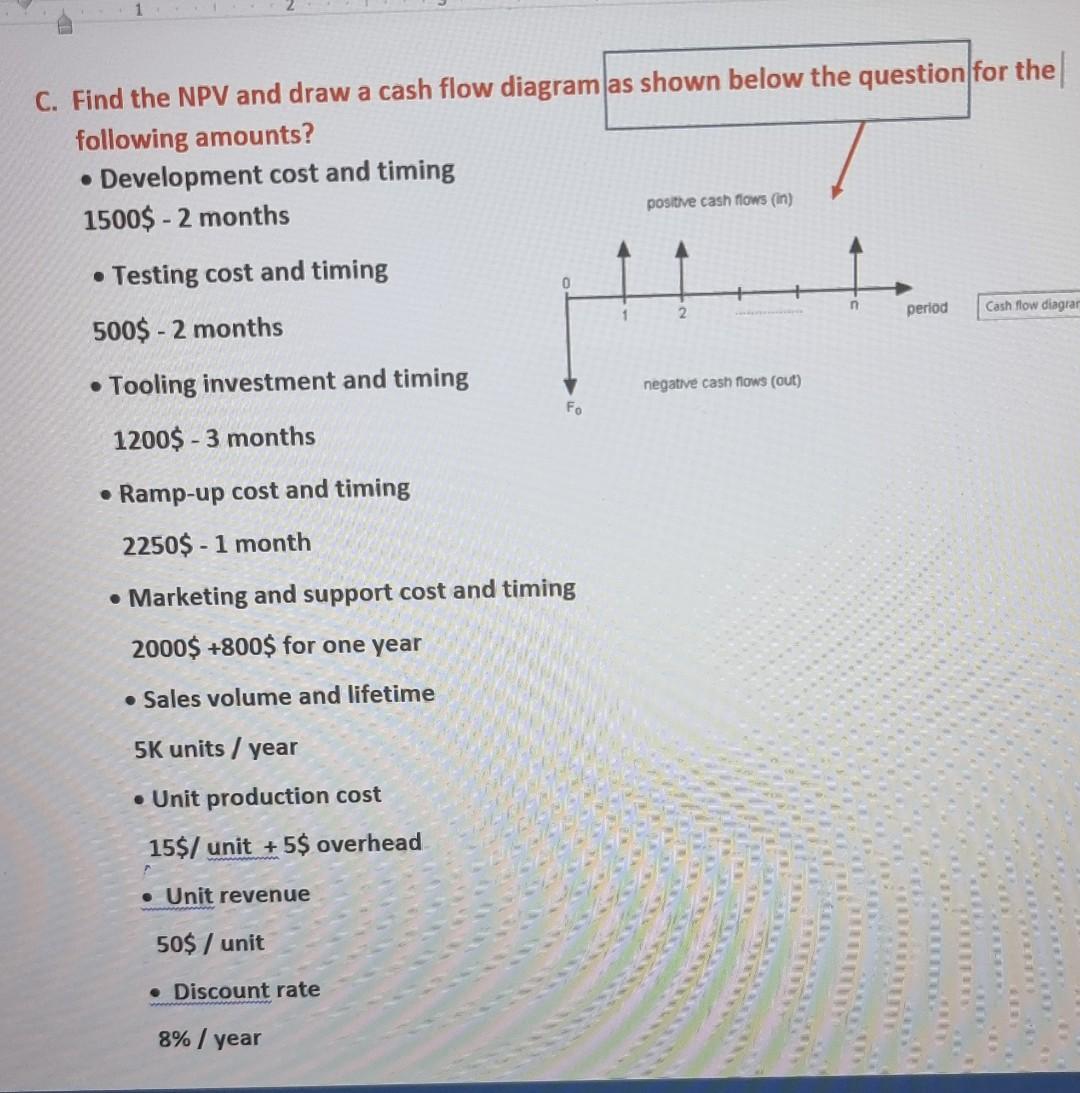 Solved C. Find the NPV and draw a cash flow diagram as shown | Chegg.com