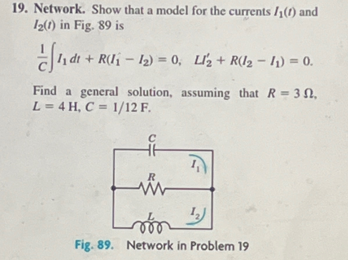 Solved Network. Show that a model for the currents I1(t) | Chegg.com
