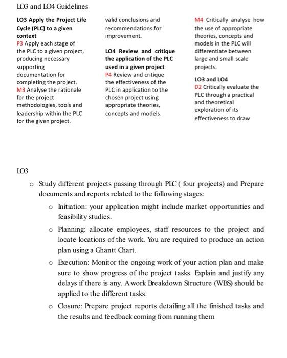 Solved LO3 and LO4 Guidelines LO3 Apply the Project Life | Chegg.com